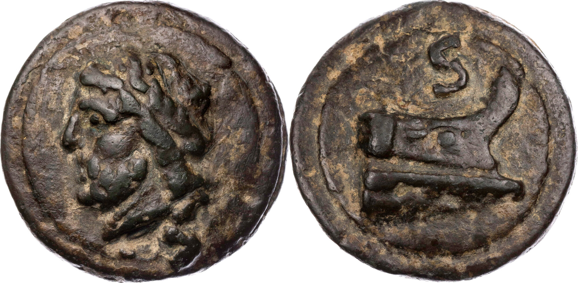 Römische Republik Semis 225-217 v. Chr. Aes grave, Kopf des Saturn ...