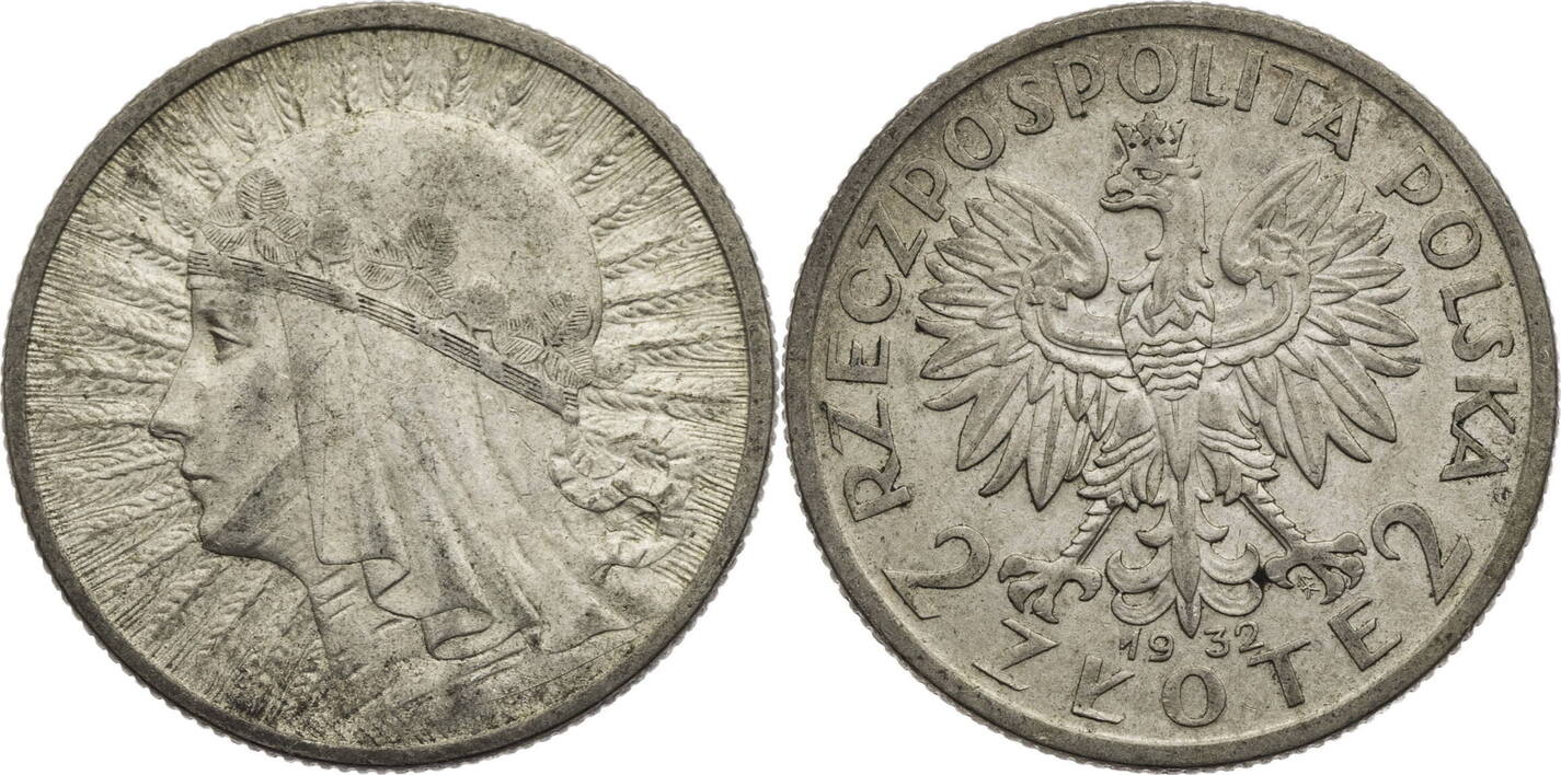 Polen, Republik 2 Zlote 1932 MW Polonia - Kursmünze (1932-1934) VF | MA-Shops