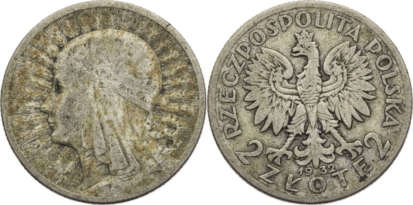 Polen, Republik 2 Zlote 1932 MW Polonia - Kursmünze (1932-1934) VF | MA-Shops