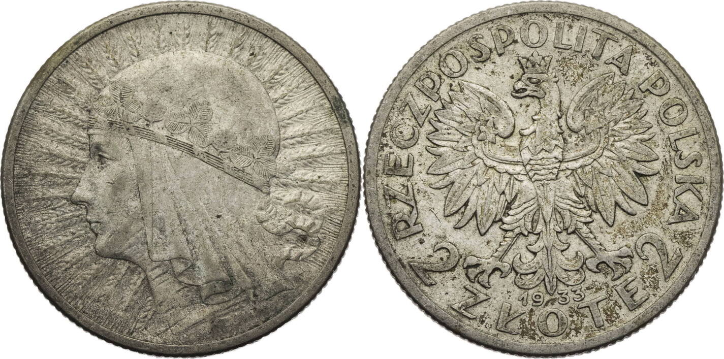 Polen, Republik 2 Zlote 1933 MW Polonia - Kursmünze (1932-1934) VF | MA-Shops