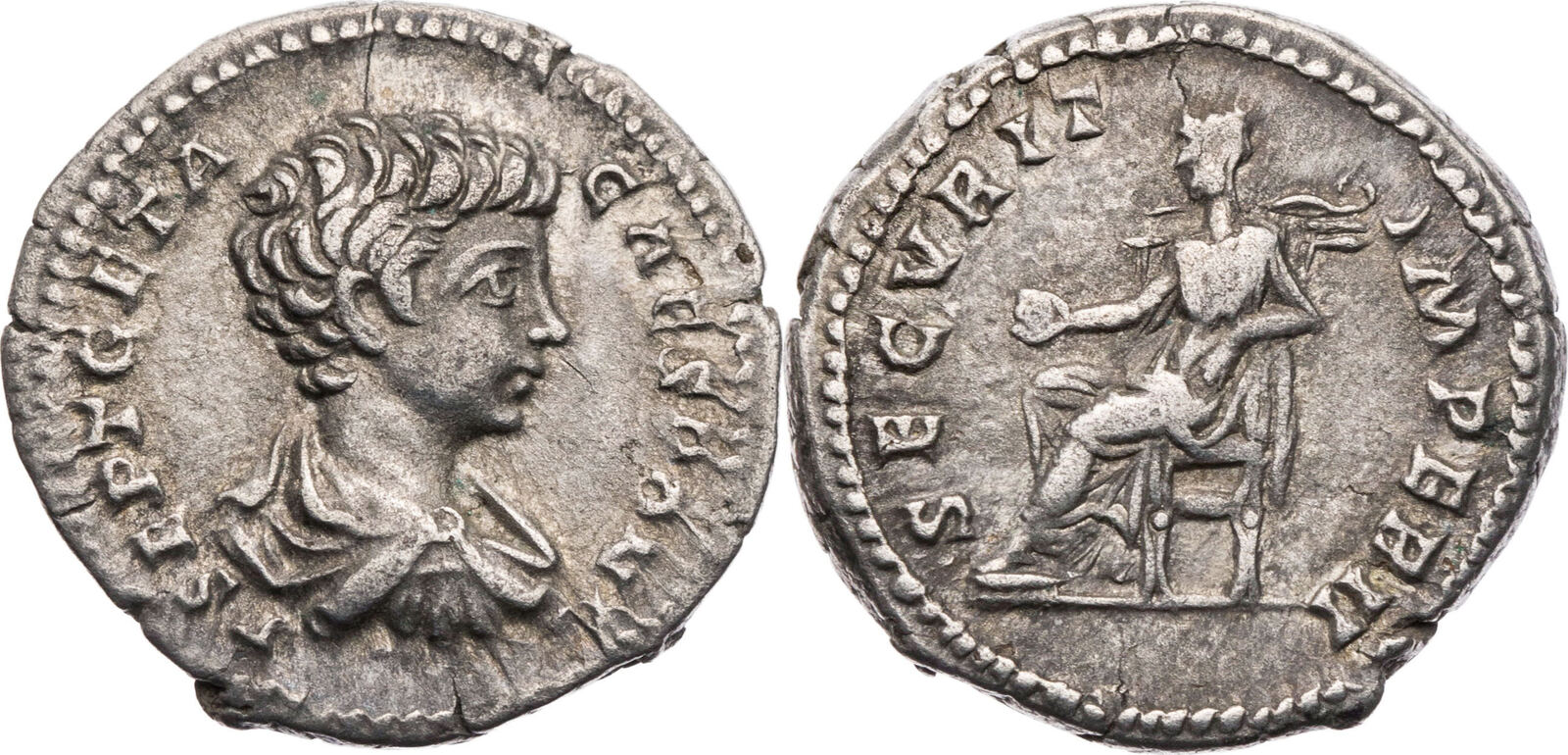 Römische Kaiserzeit Denar 200-202 n. Chr. Geta Caesar, Büste / SECVRIT ...