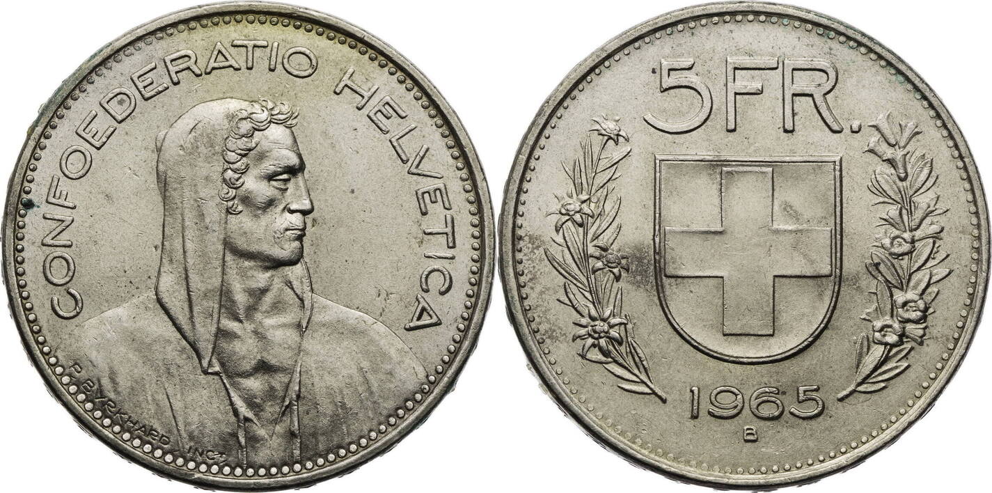 Schweiz 5 Franken 1965 B Herdsman EF zaponiert | MA-Shops