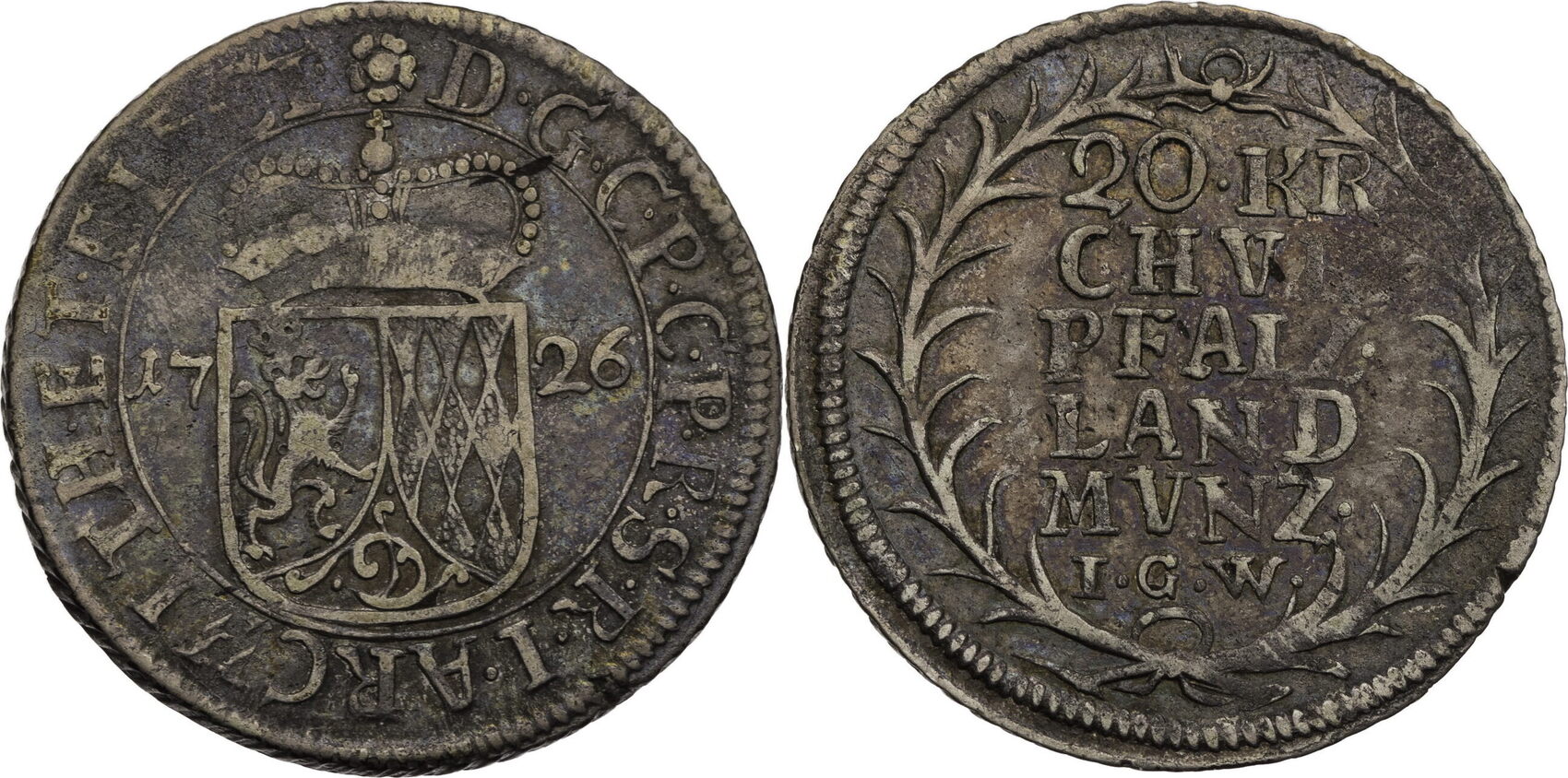 Pfalz, Kurlinie 20 Kreuzer 1726 IGW Carl Philipp (1716-1742) VF | MA-Shops