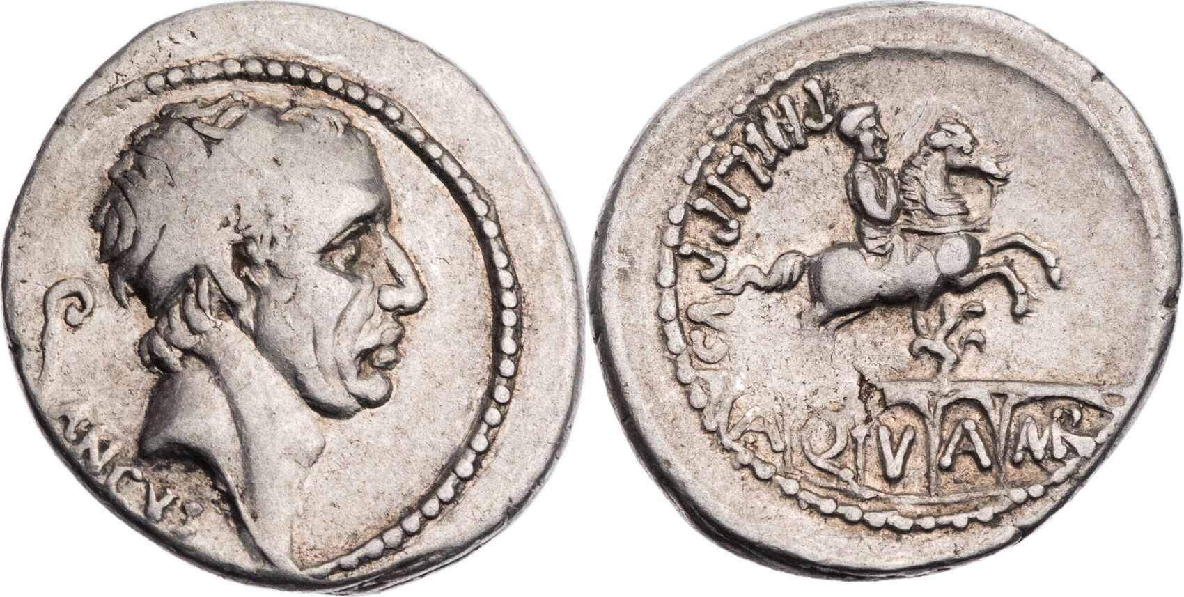 Römische Republik Denar 56 v. Chr. L. Marcius Philippus, Kopf des Ancus ...