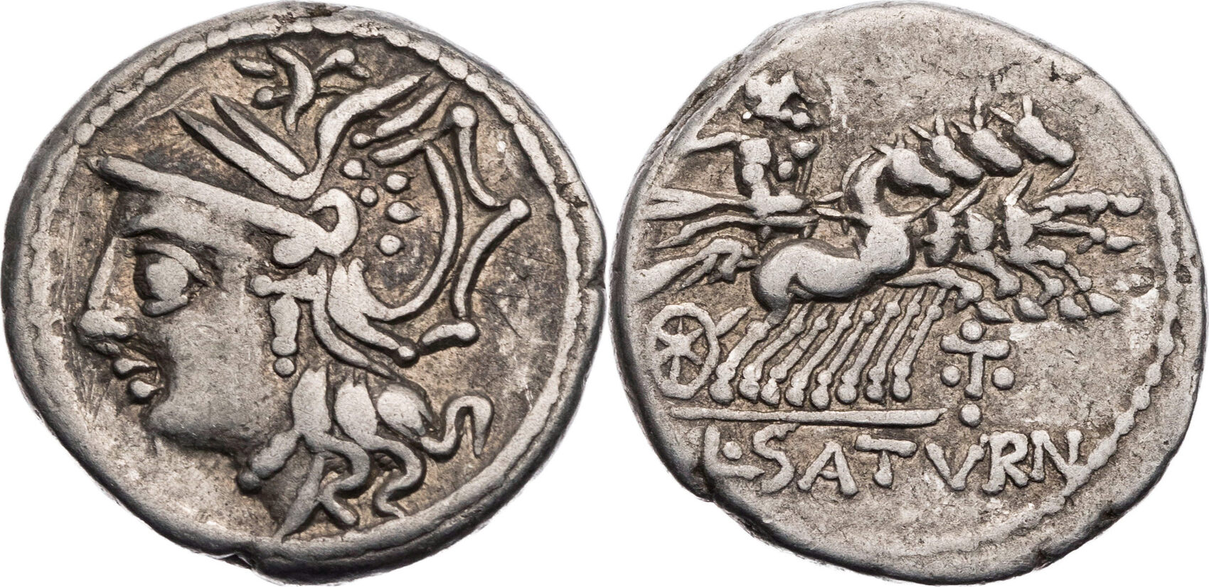 Römische Republik Denar 104 v. Chr. L. Appuleius Saturninus, Kopf der ...