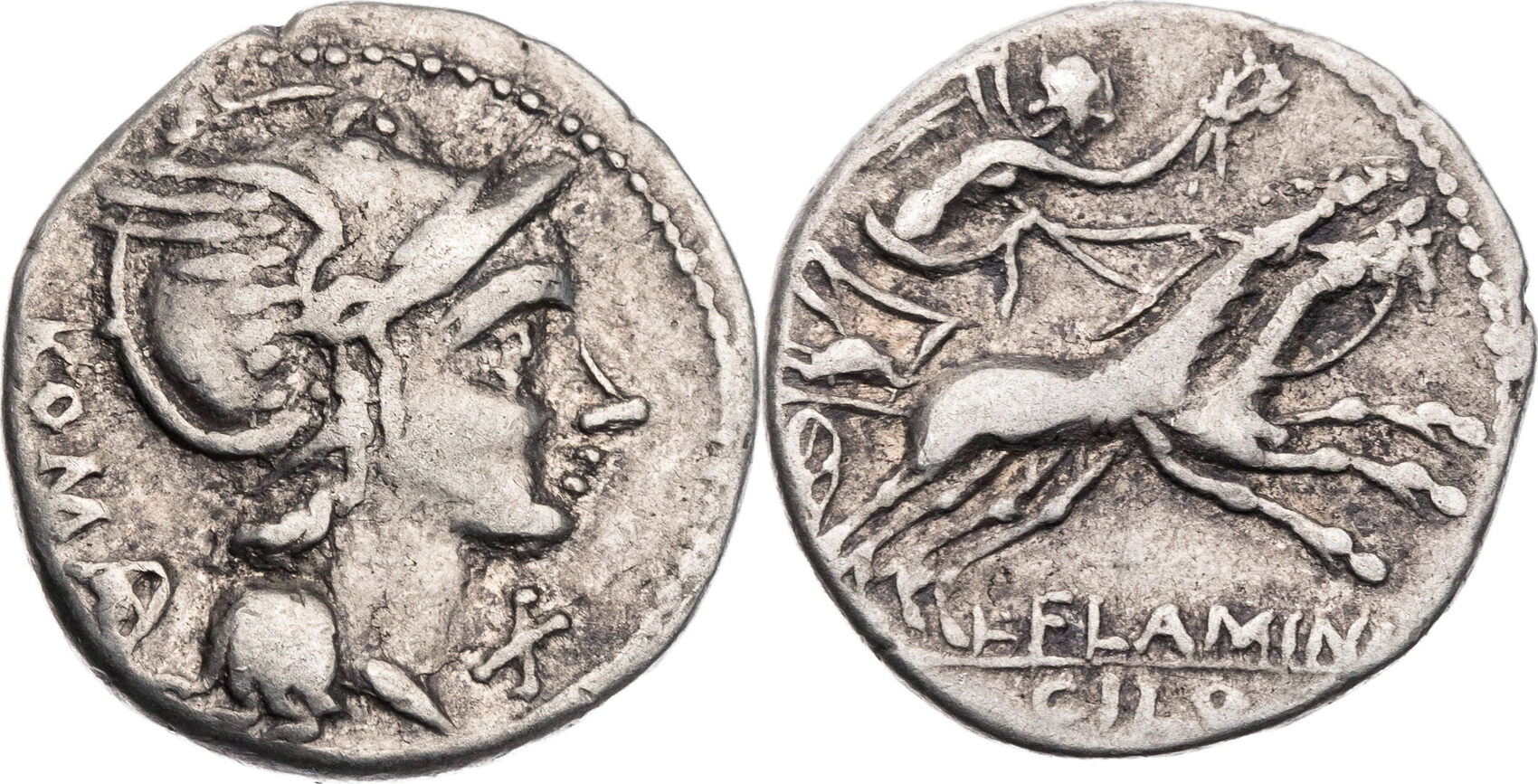 Römische Republik Denar 109/108 v. Chr. L. Flaminius Chilo, Kopf der ...