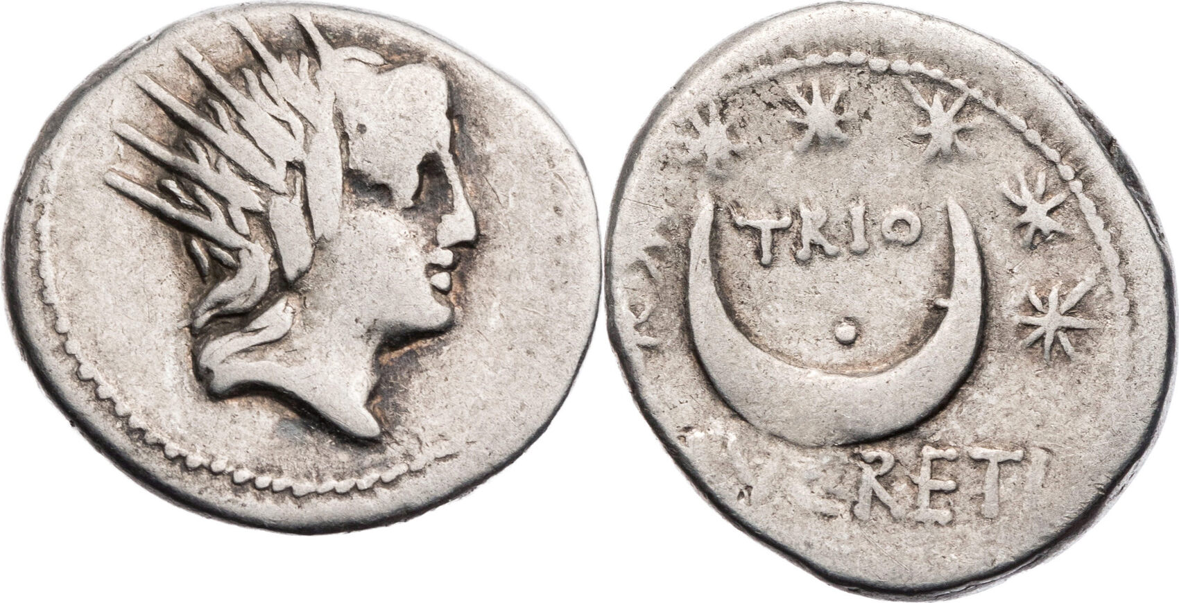 Römische Republik Denar 76 v. Chr. L. Lucretius Trio, Kopf des Sol ...