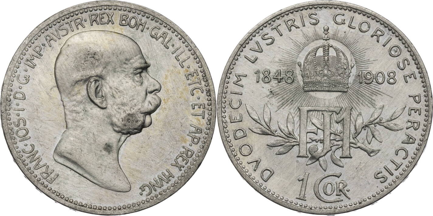 RDR, Habsburg 1 Corona 1908 Franz Josef I. (1848-1916) - Anlässlich des 60. Regierungsjubiläum ...