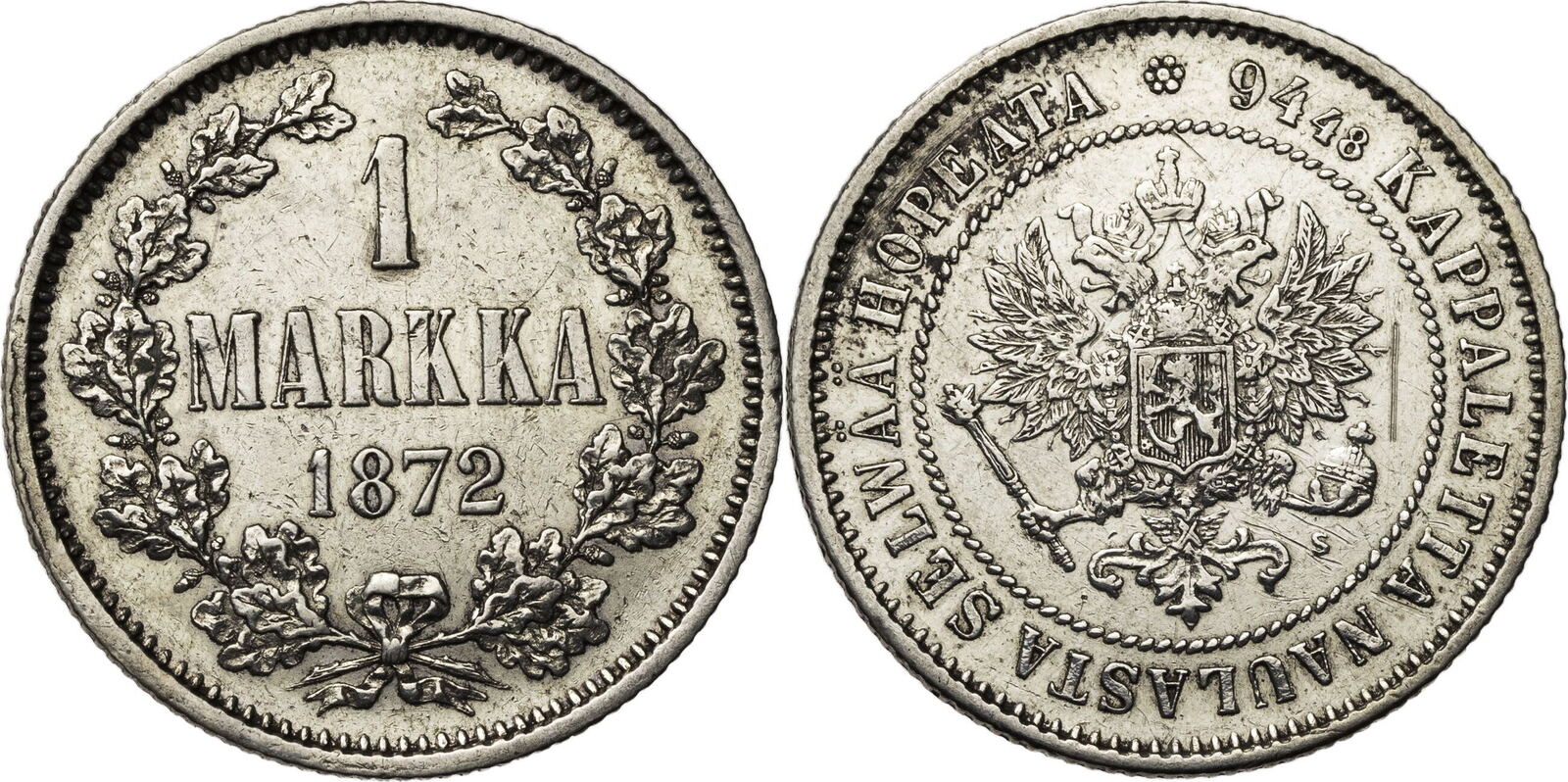 Finnland, unter Russland 1 Markkaa 1872 Alexander II. (1855-1881) - Kursmünze (1872-1915) VF ...
