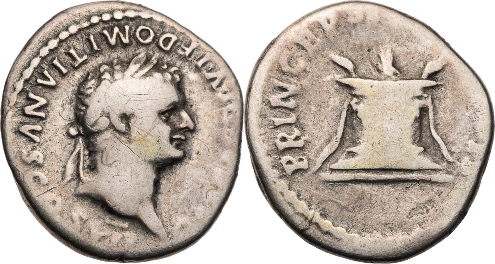 Römische Kaiserzeit Denar 80/81 n. Chr. Domitianus Caesar, Kopf / Altar ...