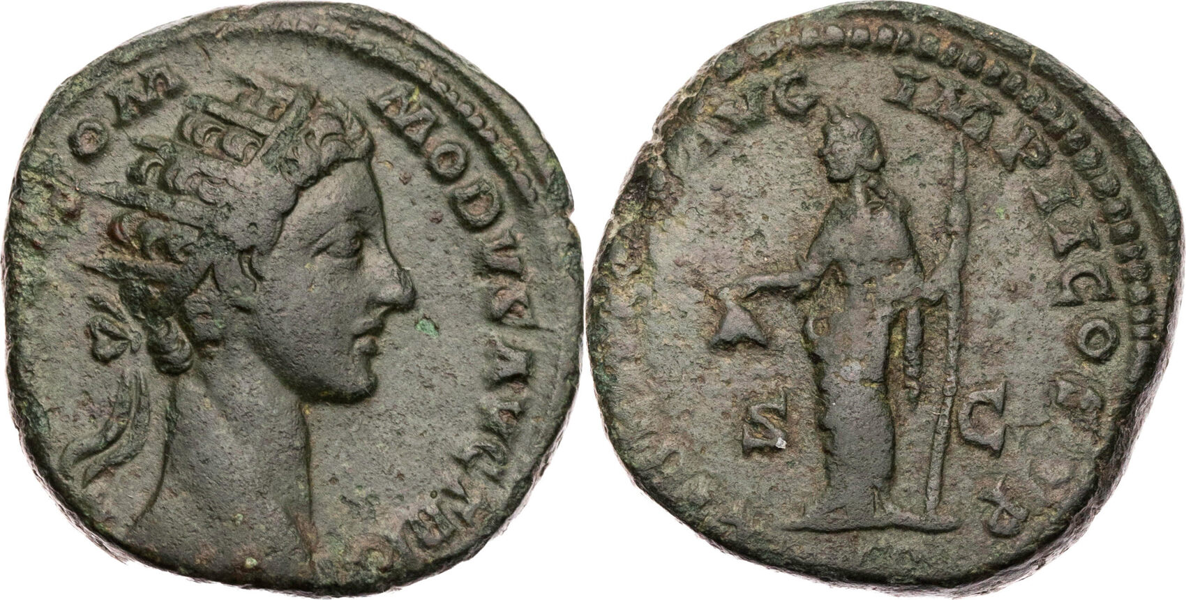 Römische Kaiserzeit Dupondius 178 n. Chr. Commodus, Kopf / LIBERTAS AVG ...