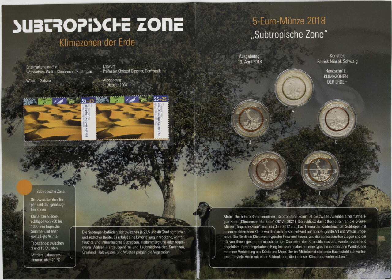 Bundesrepublik Deutschland 5 x 5 Euro 2018 ADFGJ Klimazonen der Erde ...