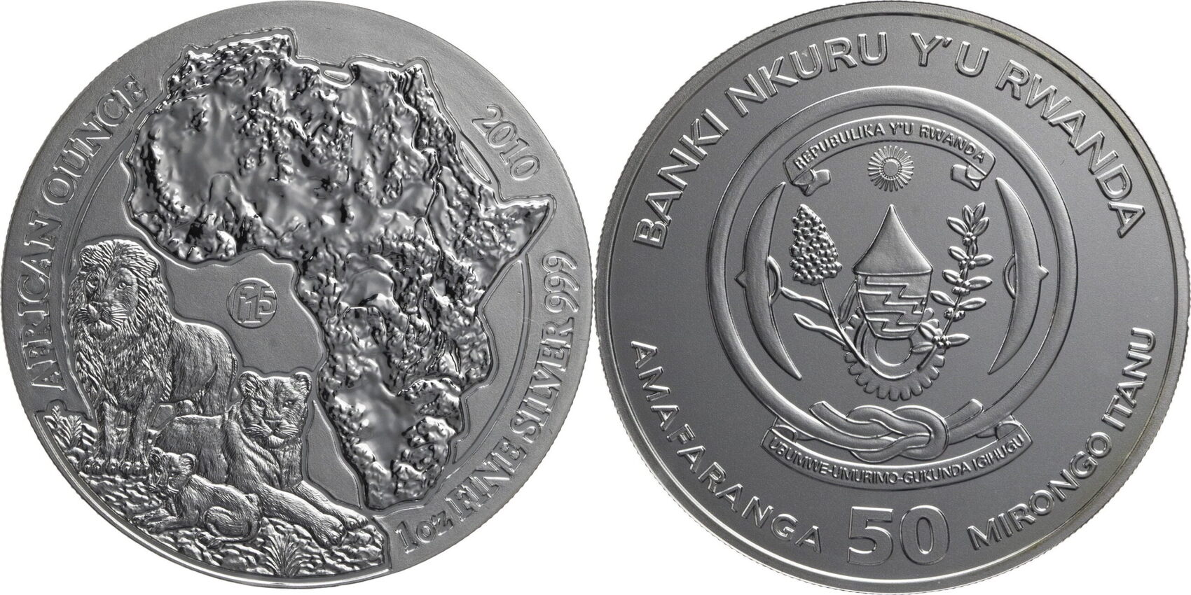 Ruanda 50 Amafaranga 2010 Lion - Silver Bullion UNC- | MA-Shops