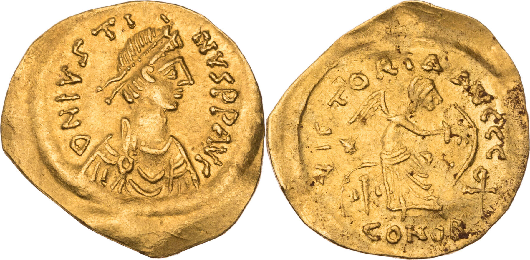 Byzanz Semissis 565-578 Iustinus II., Büste / VICTORIA AVCCC, Victoria ...