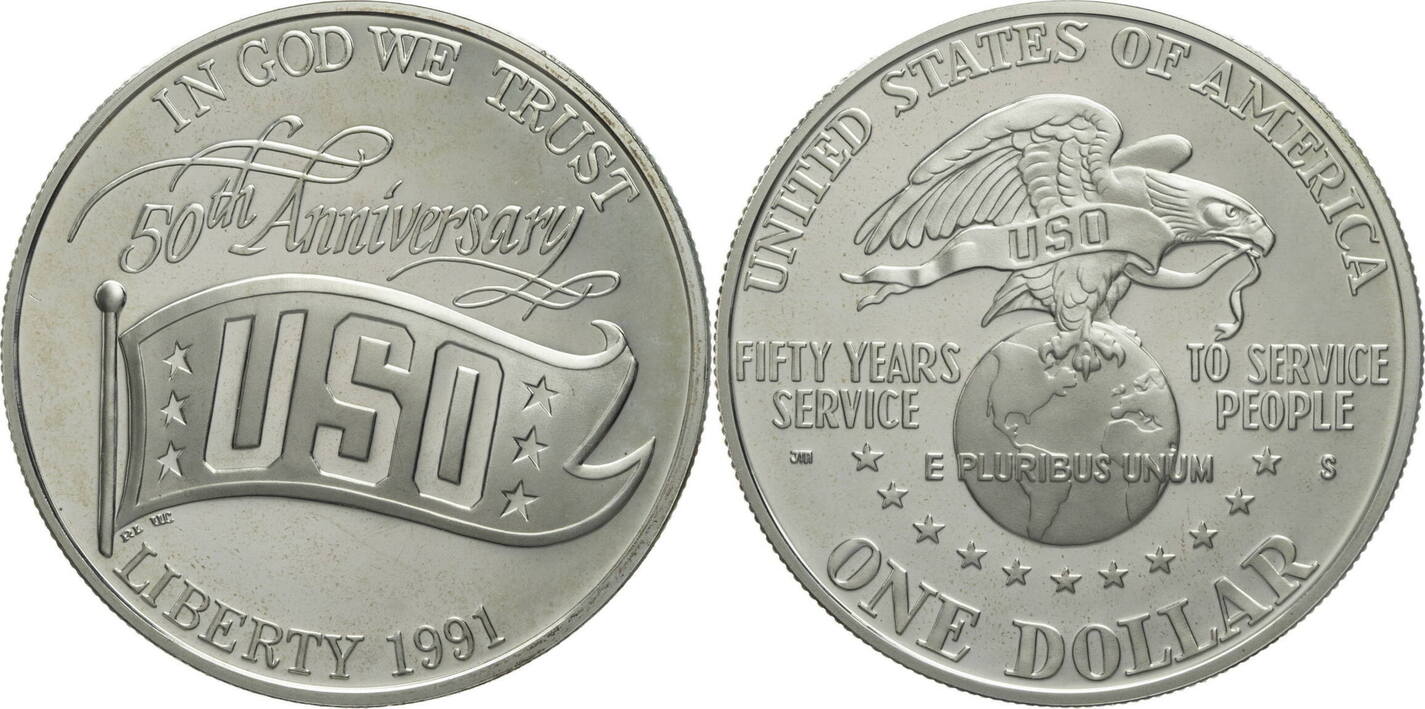 USA 1 Dollar 1991 S USO Anniversary Proof | MA-Shops