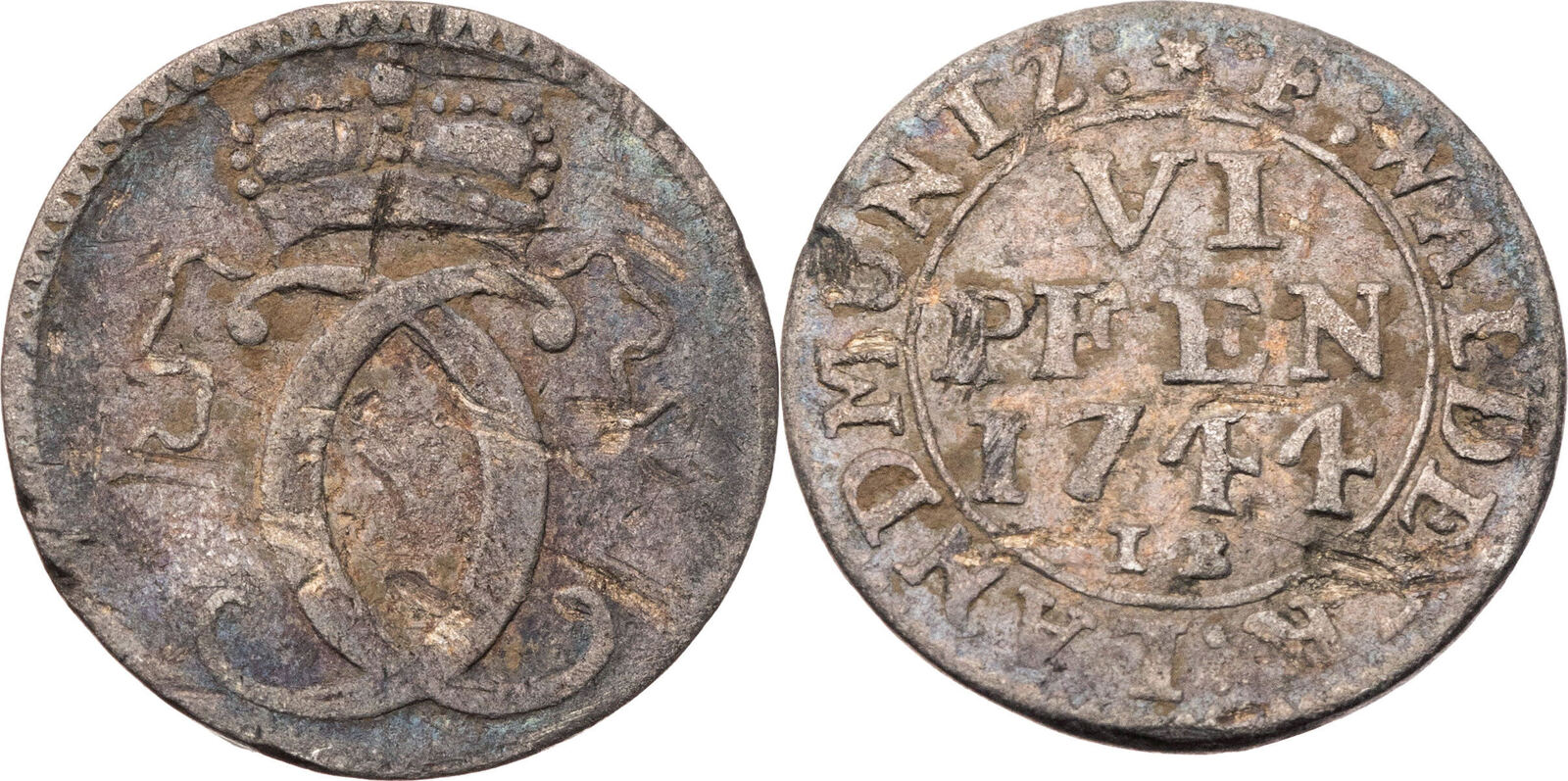 Waldeck 6 Pfennig 1744 IB Karl August Friedrich (1728-1763), Arolsen ...