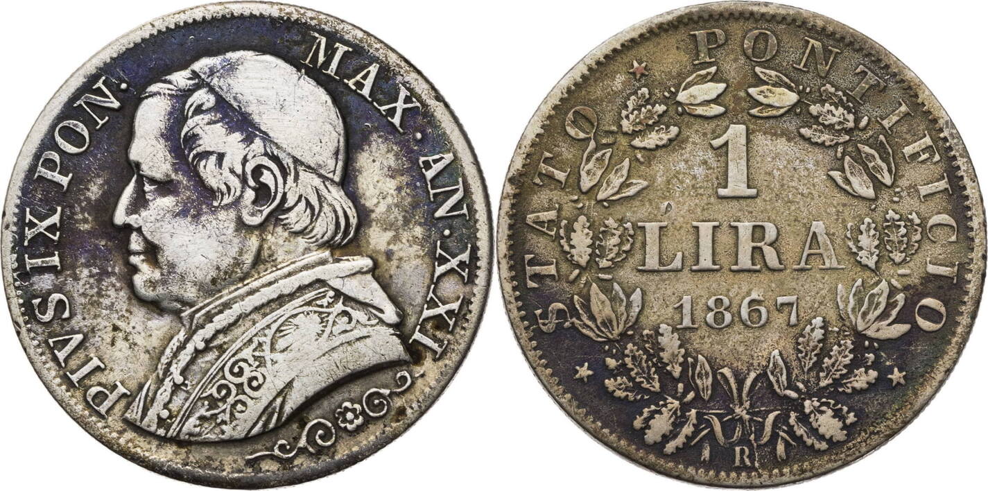 Vatikan 1 Lira 1867 R Pius IX. (1846-1878) - Kursmünze (1866-1868) VF | MA-Shops