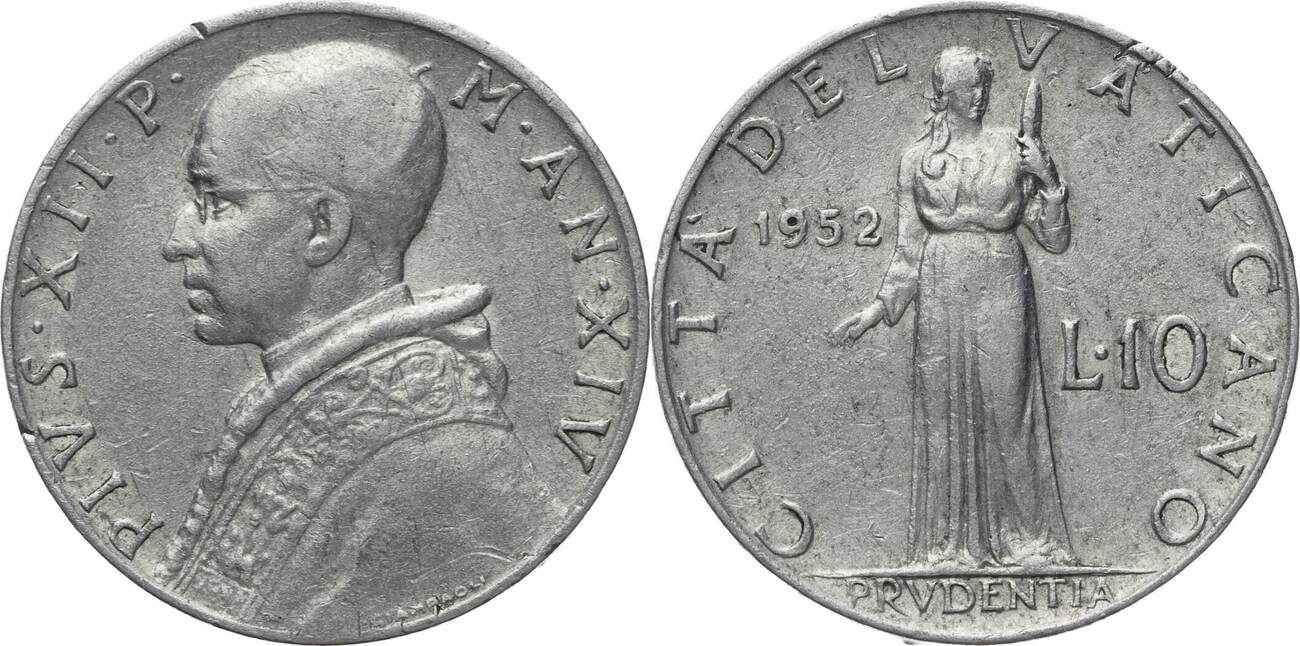 Vatikan 10 Lire 1952 Pius XII. (1939-1958) - Kursmünze (1951-1958) VF | MA-Shops