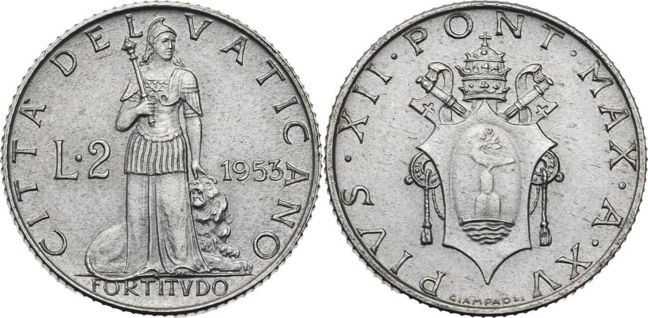Vatikan 2 Lire 1953 Pius XII. (1939-1958) - Kursmünze (1951-1958) VF-EF | MA-Shops