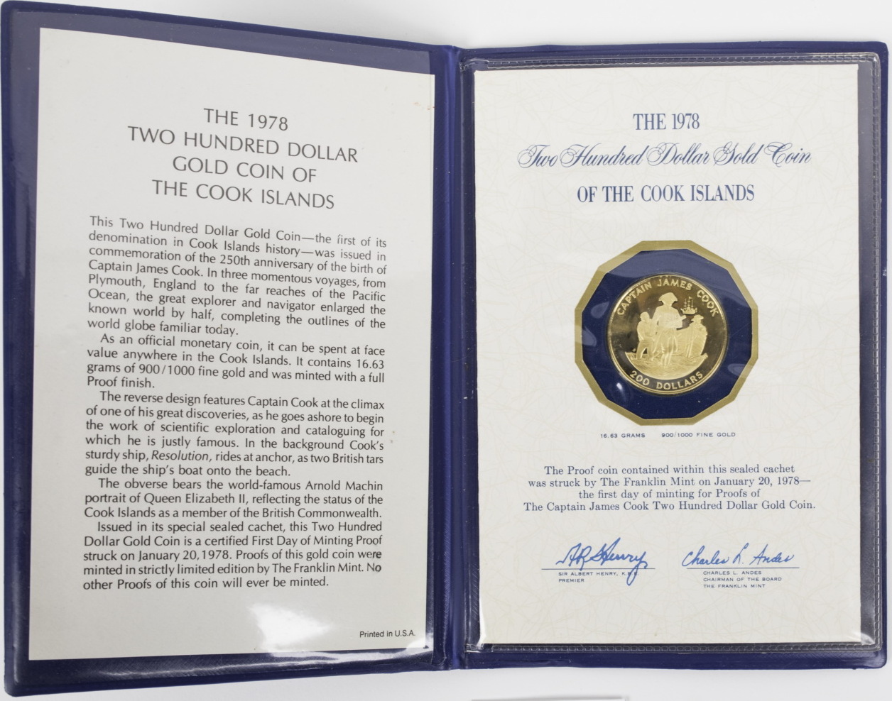 Cook Inseln 200 Dollars 1978 Bicentennial of the discovery of Hawaii by ...