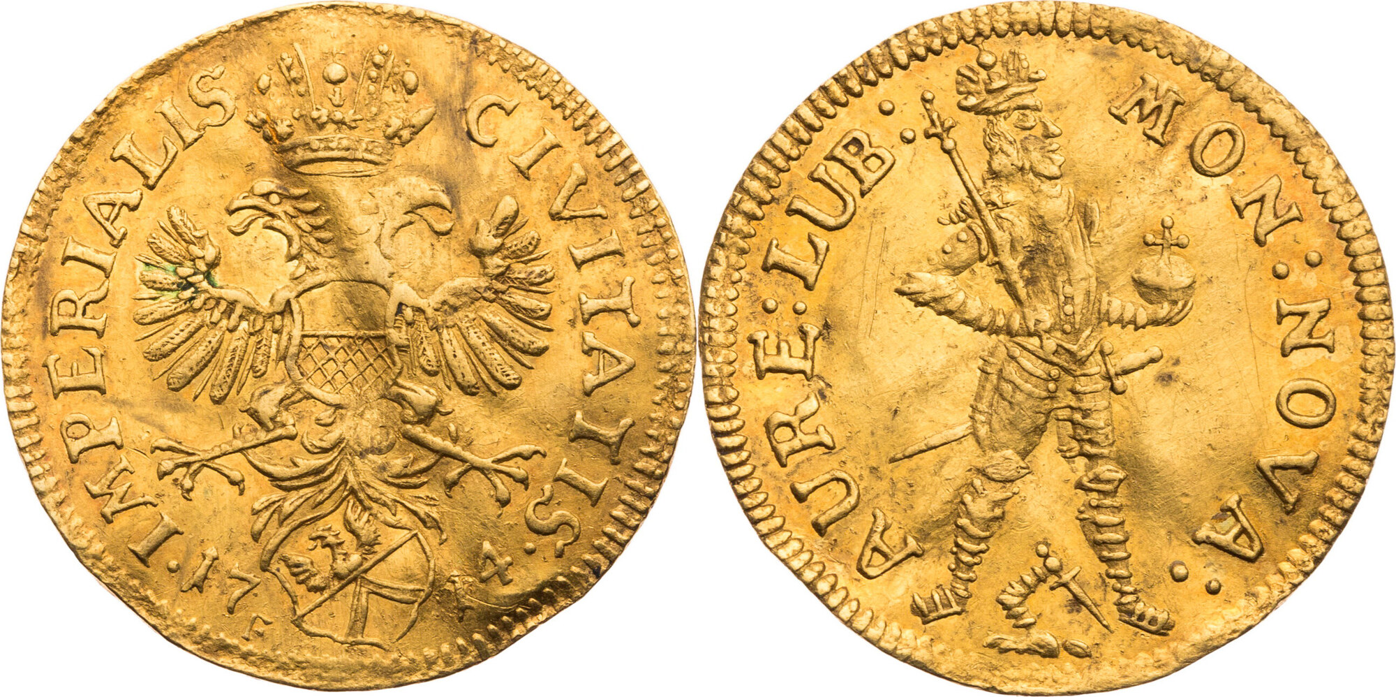 Lübeck, Stadt Dukat 1714 Münzmeister Hans Ridder, Doppeladler / Kaiser ...