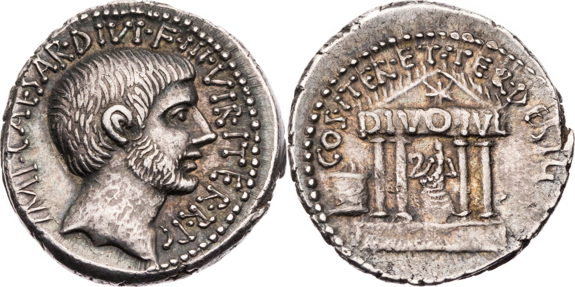 Imperatorische Prägungen Denar 36 v. Chr. Octavianus, Kopf / Statue des ...