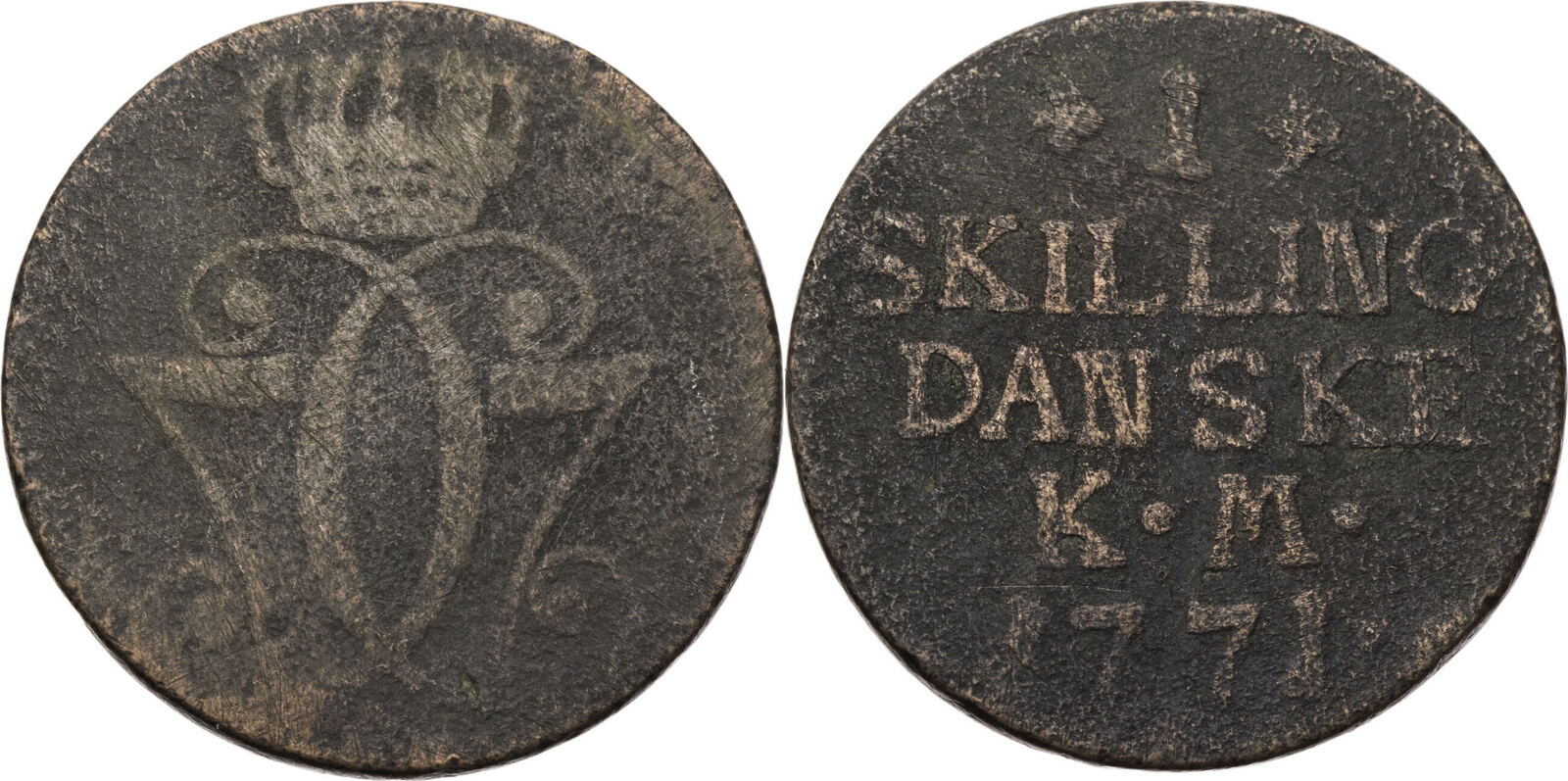 Dänemark 1 Skilling 1771 KM Christian VII. (1766-1808) - Kursmünze ...