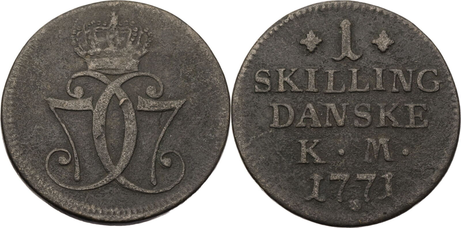 Dänemark 1 Skilling 1771 KM Christian VII. (1766-1808) - Kursmünze ...