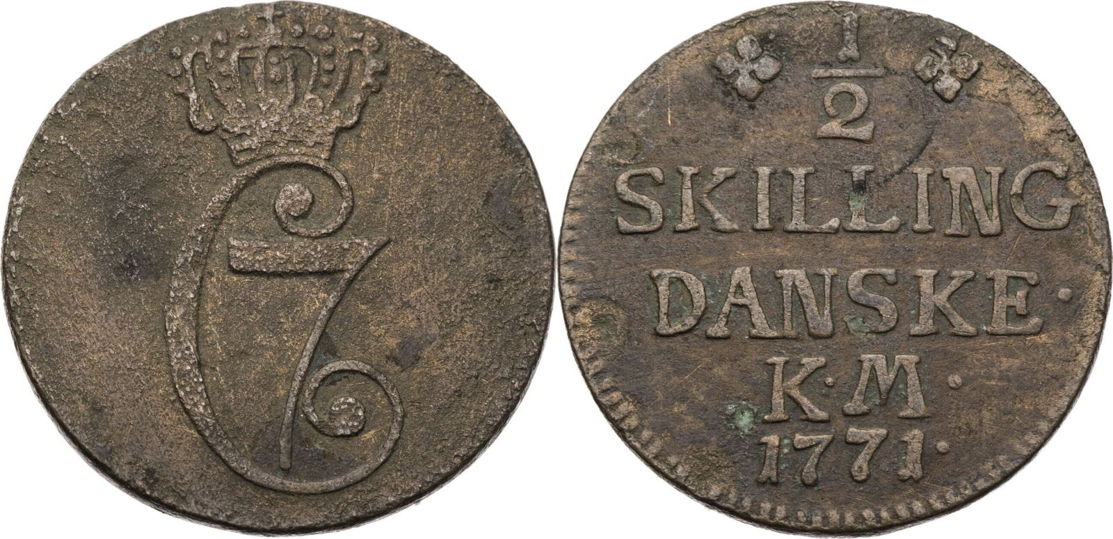 Dänemark ½ Skilling 1771 Christian VII. (1766-1808) - Kursmünze VF | MA ...