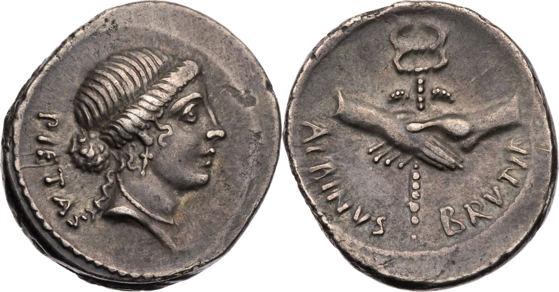 Römische Republik Denar 48 v. Chr. D. Iunius Brutus Albinus, Pietas ...