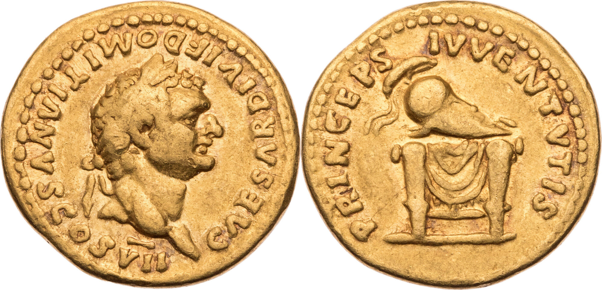 Römische Kaiserzeit Aureus 80 n. Chr. Domitianus Caesar, Kopf ...