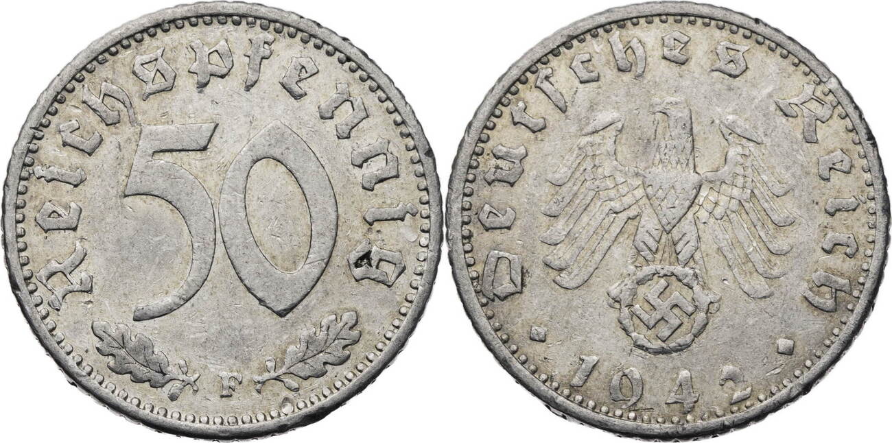 Drittes Reich 50 Reichspfennig 1942 F Kursmünze (1939-1944) VF | MA-Shops
