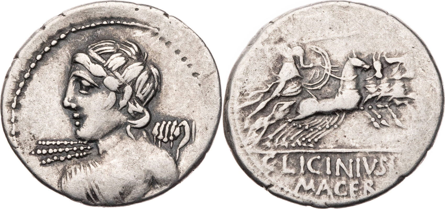 Römische Republik Denar 84 v. Chr. C. Licinius L. f. Macer, Büste des ...