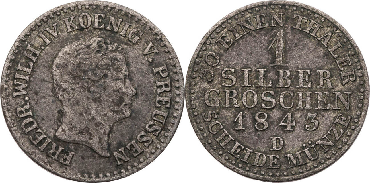 Preussen, Königreich 1 Silbergroschen 1843 D Friedrich Wilhelm IV ...