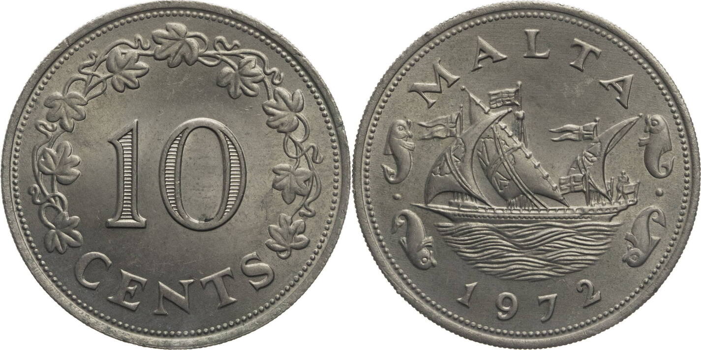 Malta 10 Cents 1972 Kursmünze (1974-1981) EF | MA-Shops