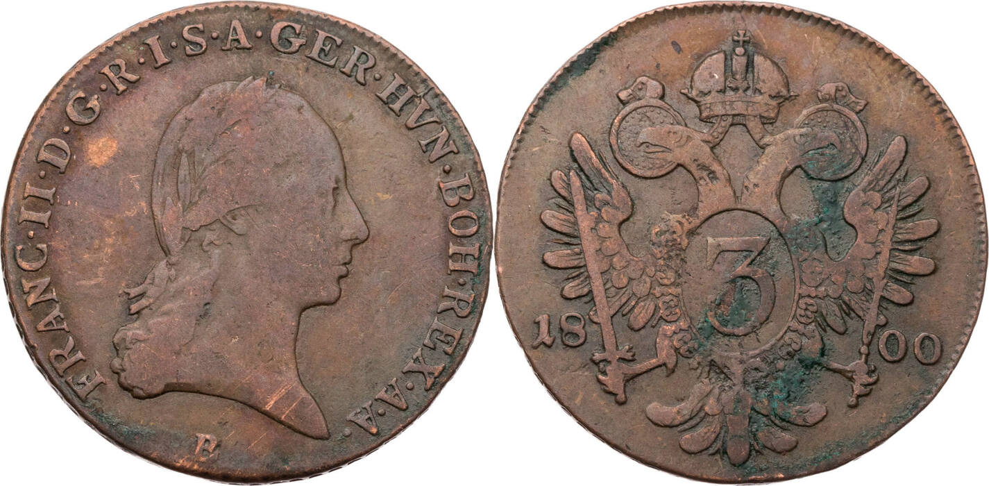 RDR, Habsburg 3 Kreuzer 1800 B Franz II./I. (1792-1835) - Kursmünze (1800-1803) VF | MA-Shops