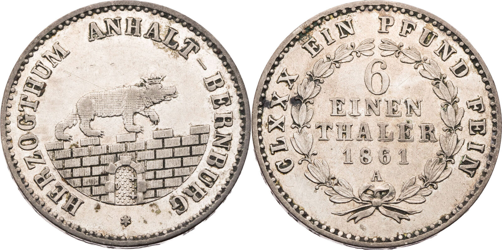 Anhalt-Bernburg 1/6 Taler 1861 A Alexander Karl (1834-1863) VF+ | MA-Shops