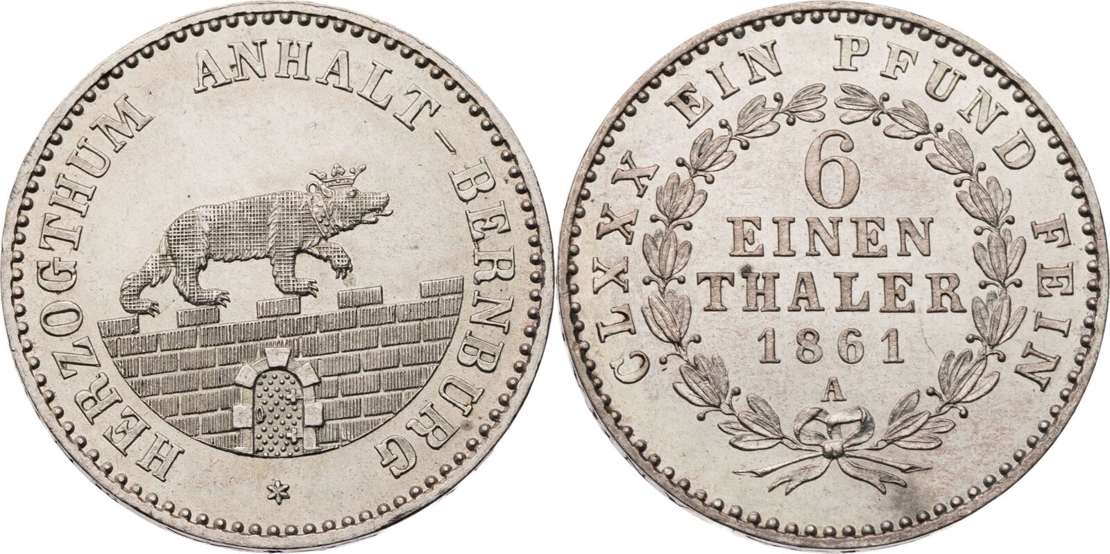 Anhalt-Bernburg 1/6 Taler 1861 A Alexander Karl (1834-1863) gutes vz ...
