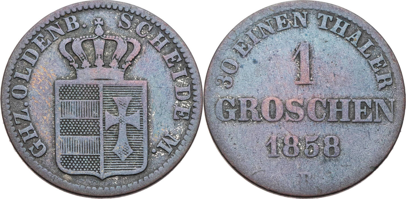 Oldenburg, Großherzogtum 1 Groschen 1858 B Nicolaus Friedrich Peter ...