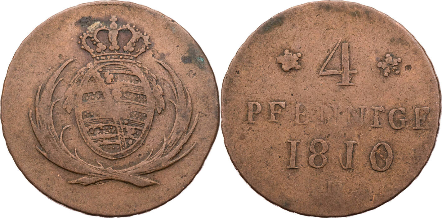 Sachsen, Albertinische Linie 4 Pfennige 1810 H Friedrich August (1806 ...