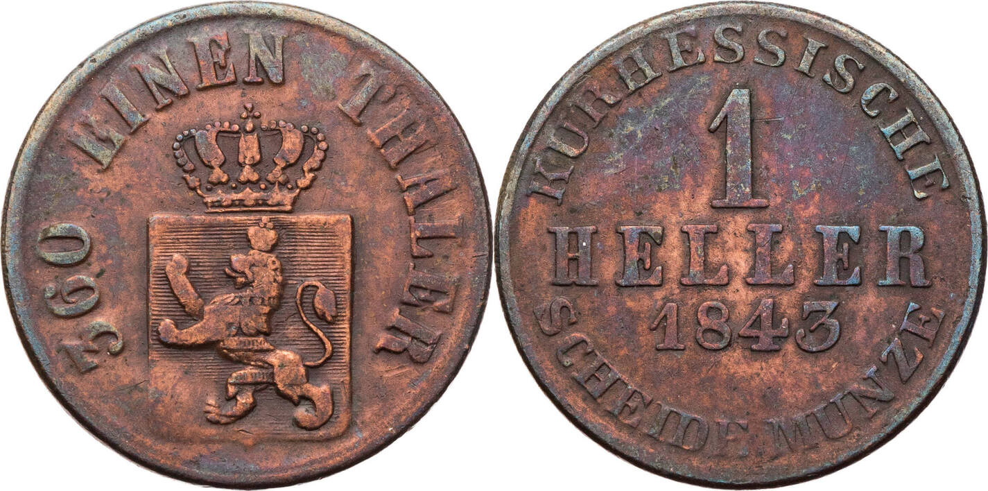 Hessen-Kassel 1 Heller 1843 Wilhelm II. (1821–1847) VF | MA-Shops