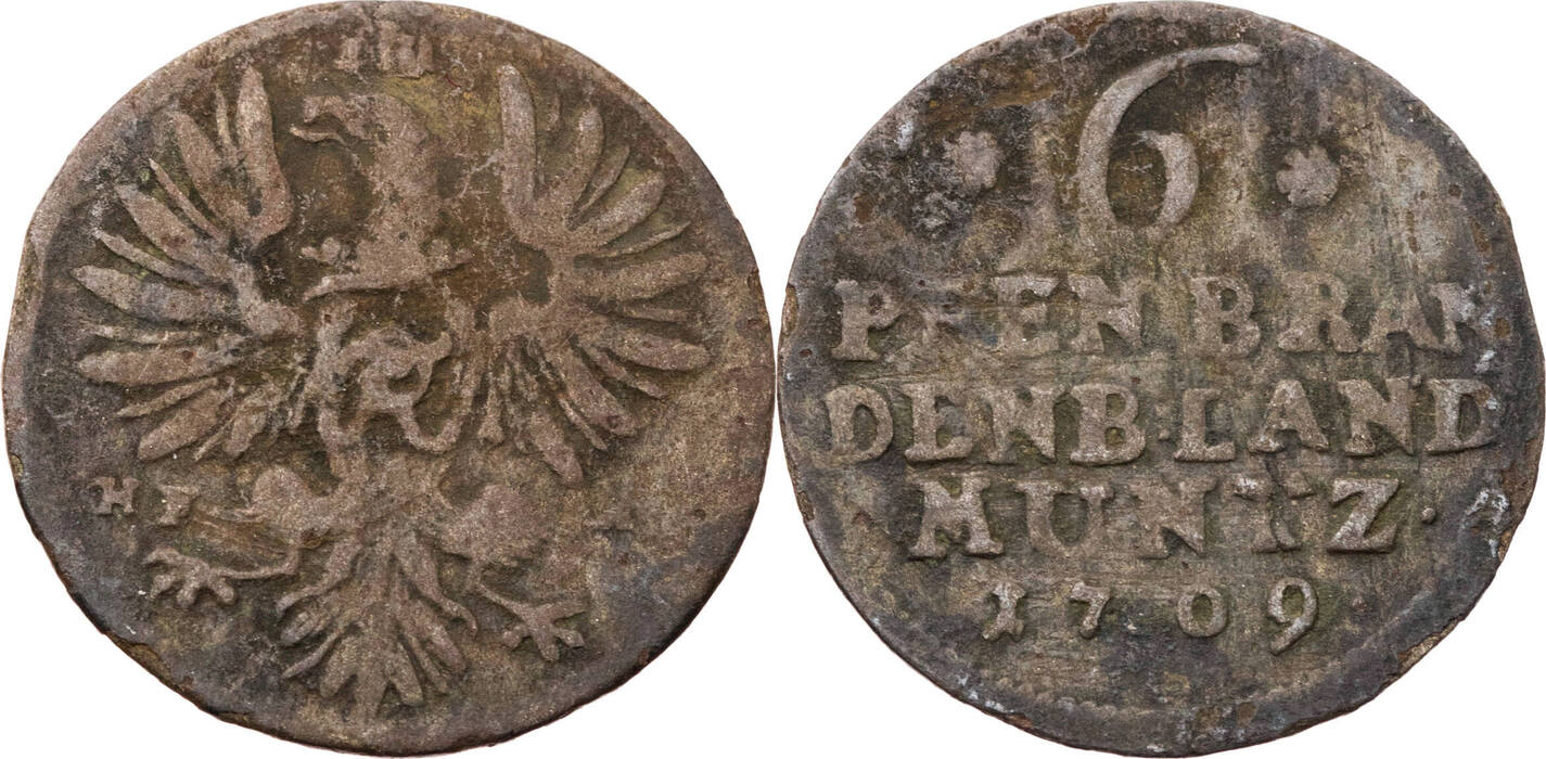 Preussen, Königreich 6 Pfennige 1709 HFH Friedrich I. (1701-1713 ...