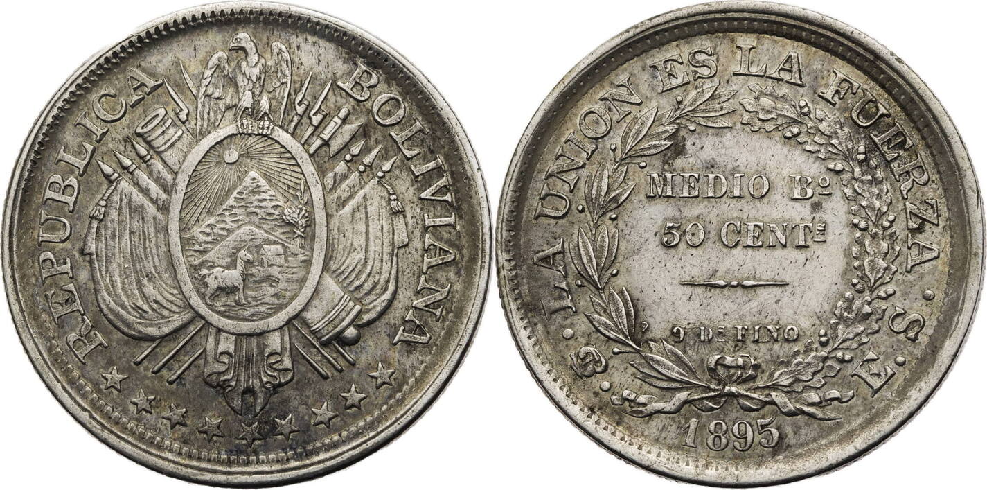 Bolivien 50 Centavos 1895 PTS CB Kursmünze (1873-1900) VF-EF | MA-Shops