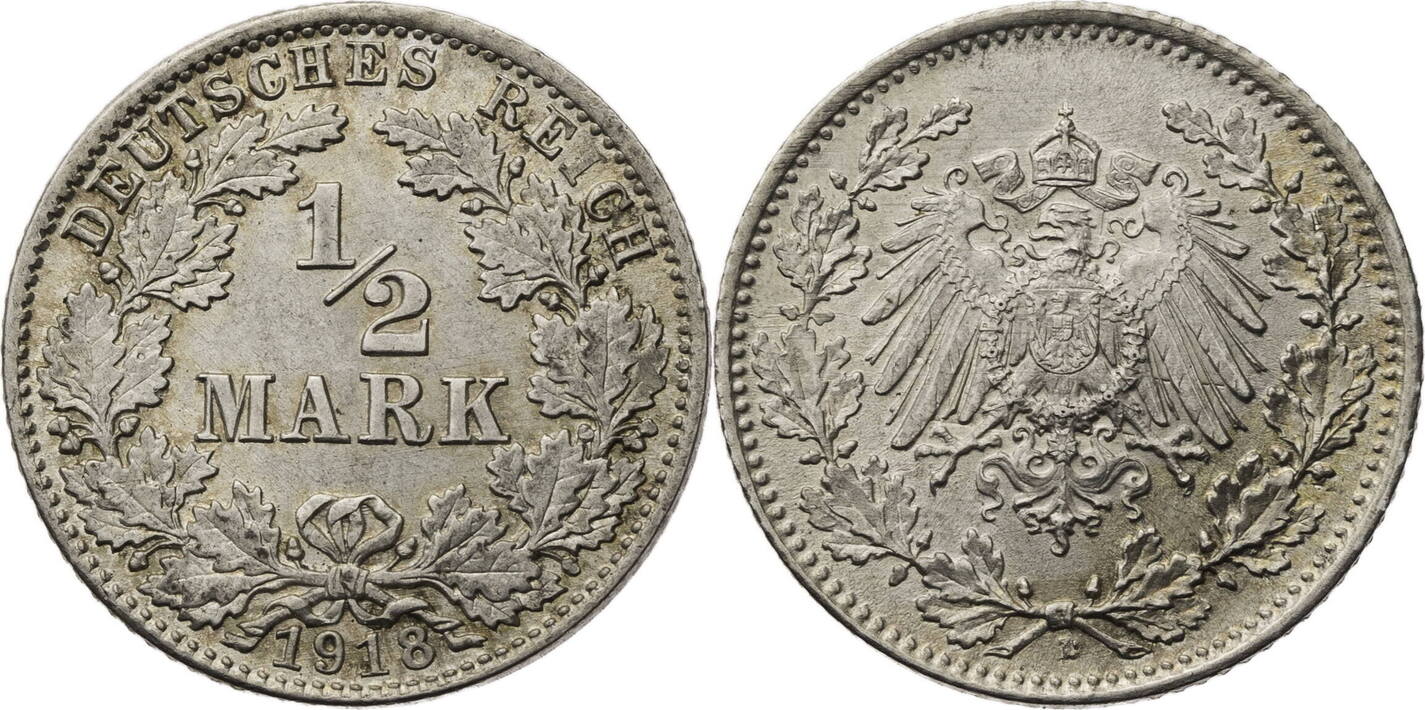 Kaiserreich ½ Mark 1918 D Kursmünze (1905-1919) EF | MA-Shops