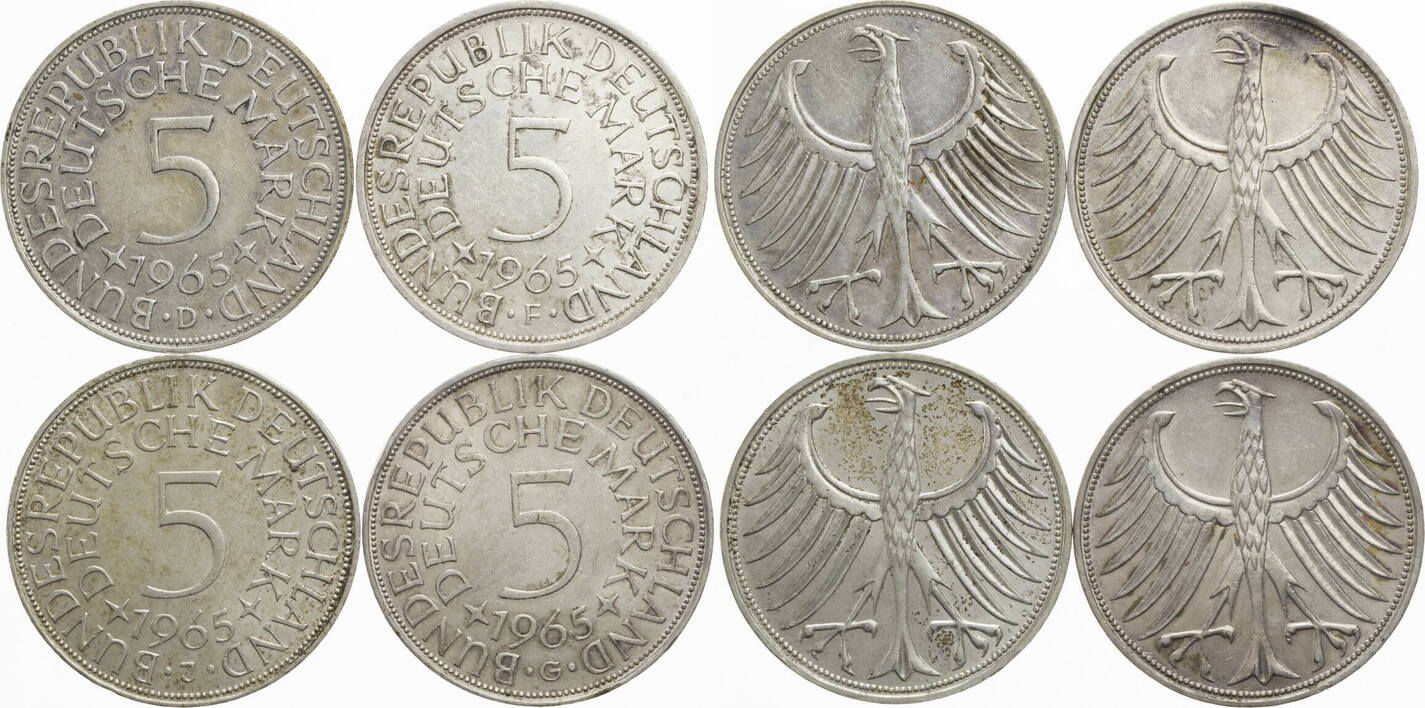 Bundesrepublik Deutschland 4 x 5 DM 1965 DFGJ kompletter Jahrgang! VF ...