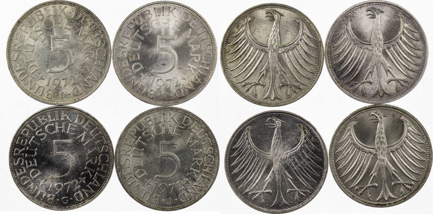 Bundesrepublik Deutschland 4 x 5 DM 1972 DFGJ kompletter Jahrgang ...