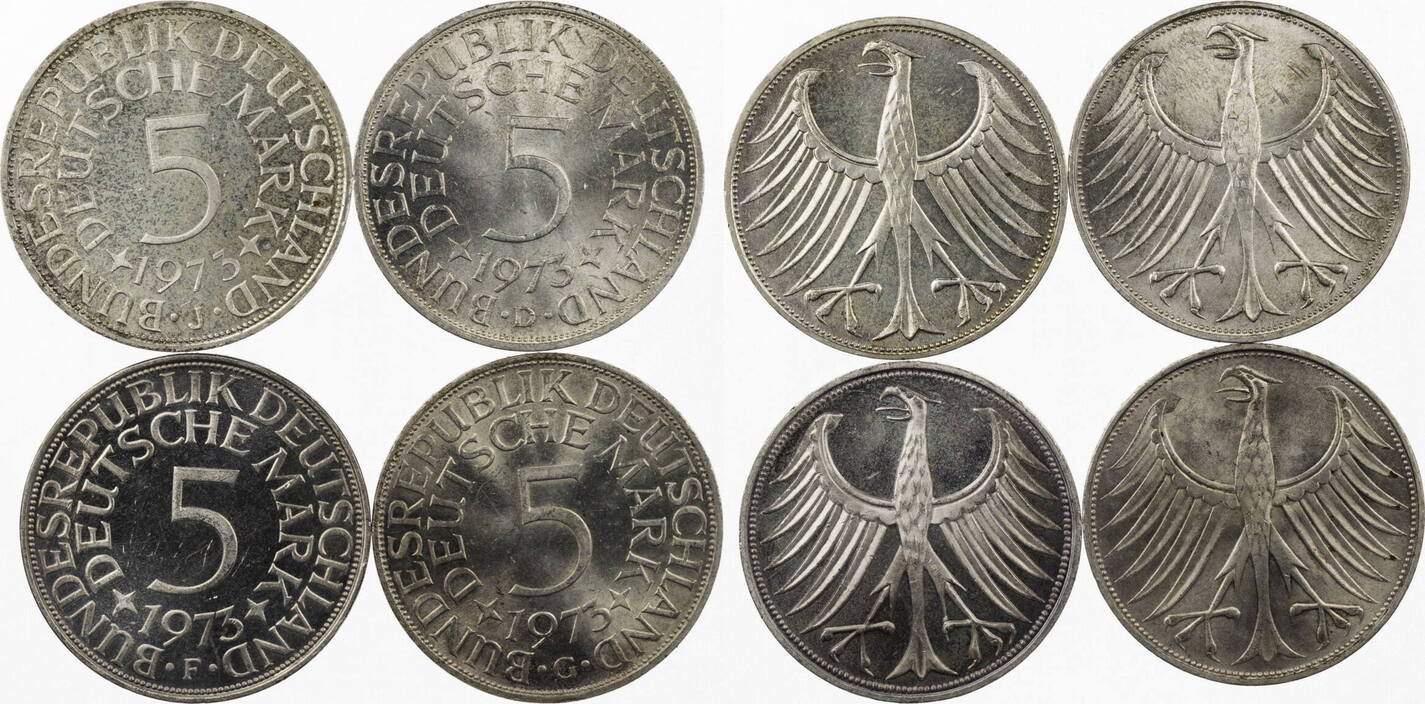 Bundesrepublik Deutschland 4 x 5 DM 1973 DFGJ kompletter Jahrgang ...