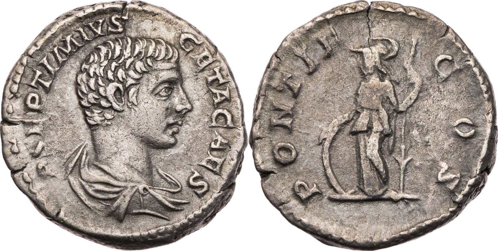 Römische Kaiserzeit Denar 203-208 n. Chr. Geta Caesar, Büste / PONTIF ...