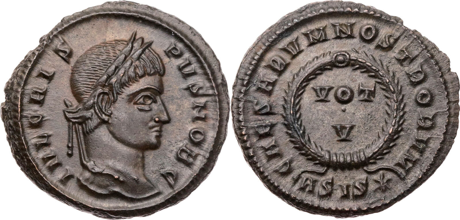 Römische Kaiserzeit Follis 320-321 n. Chr. Crispus Caesar, Siscia, Kopf ...