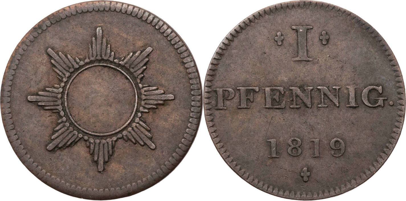 Frankfurt, Stadt 1 Pfennig 1819 Judenpfennig VF | MA-Shops